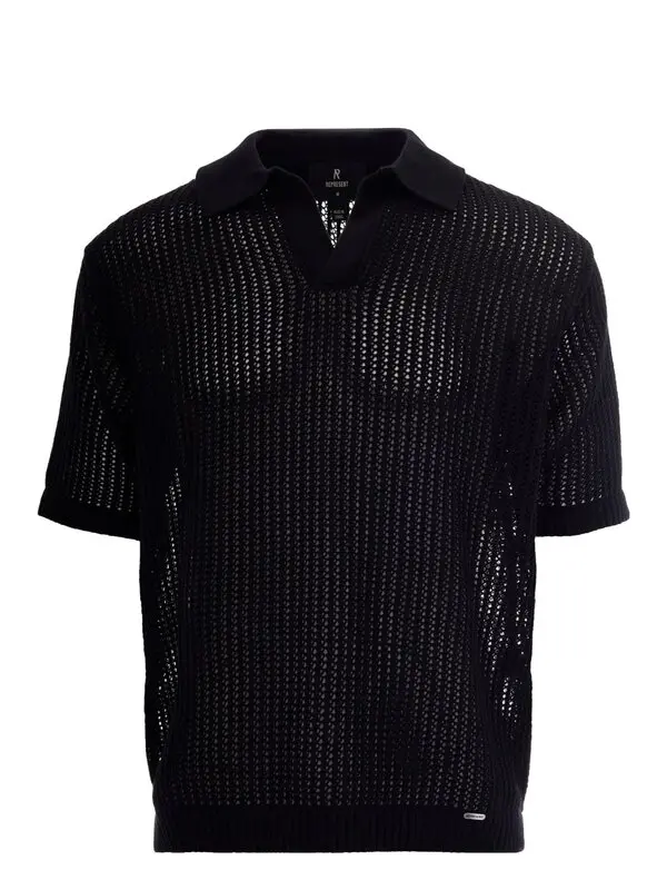 REPRESENT Open-knit Polo T-shirt - Black
