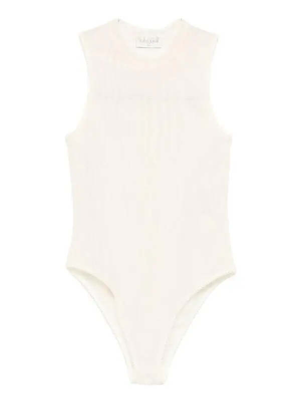 FORTE_FORTE Sleeveless Round Neck Scalloped Trim Top - White