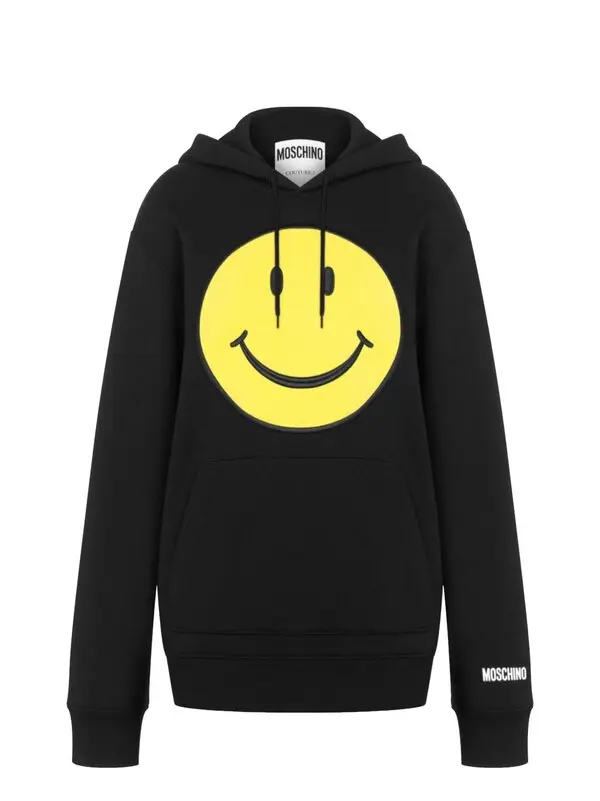 Moschino Smiley Print Drawstring Hoodie - Black