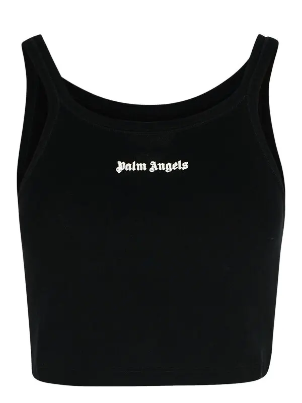 Palm Angels Logo Embroidered Cropped Top - Black