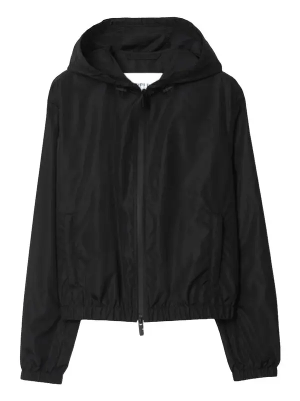 Burberry Logo Printed Zip-up Hooded Jacket - Black