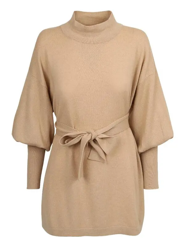 Fabiana Filippi Funnel Neck Balloon Sleeve Sweater With Lace Waist - Nude