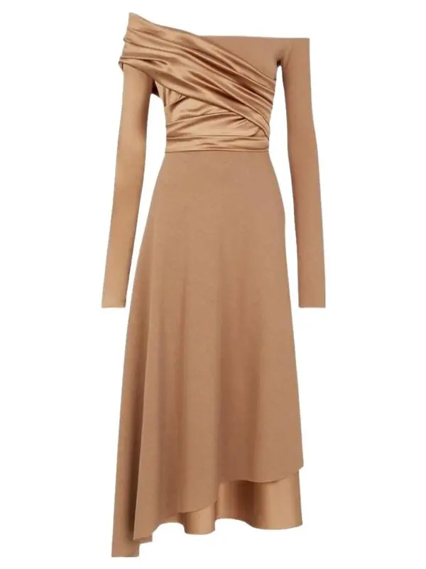 Fendi Off-the-shoulder Ruched Dress - Brown