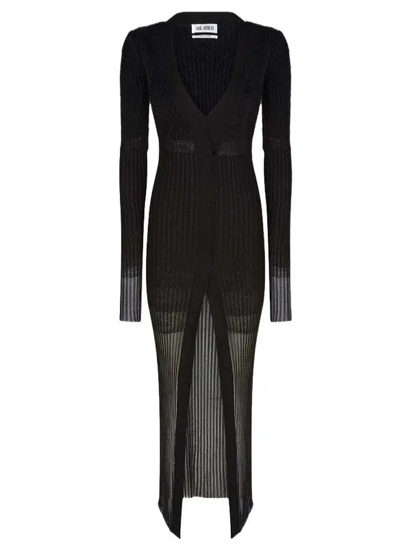 Attico Long Sleeve V-neck Maxi Dress - Black