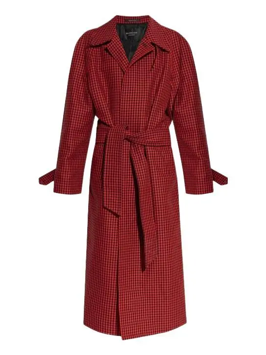 Balenciaga Houndstooth Pattern Long Coat - Red
