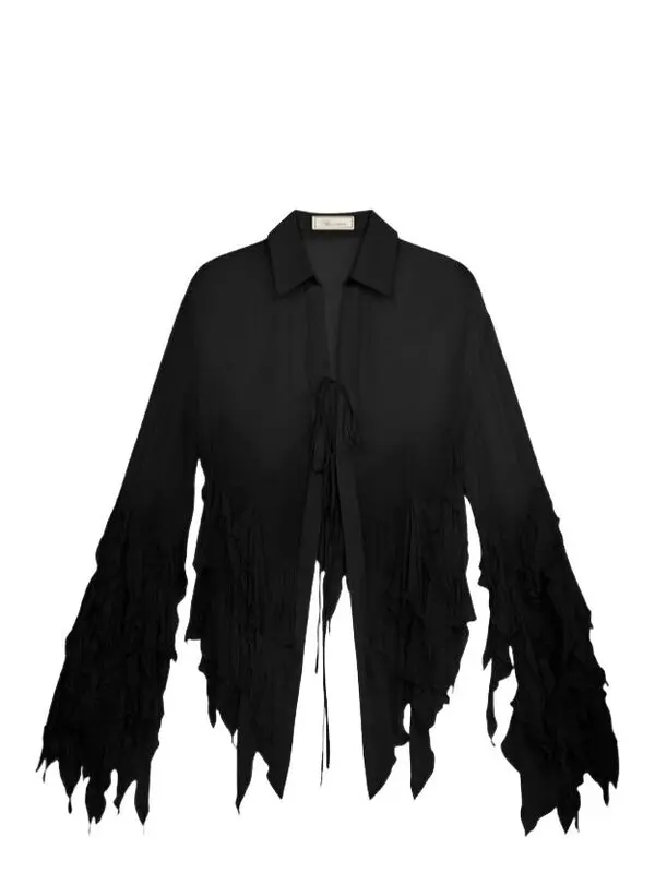 Blumarine Sheer Ruffled Tie-front Top - Black