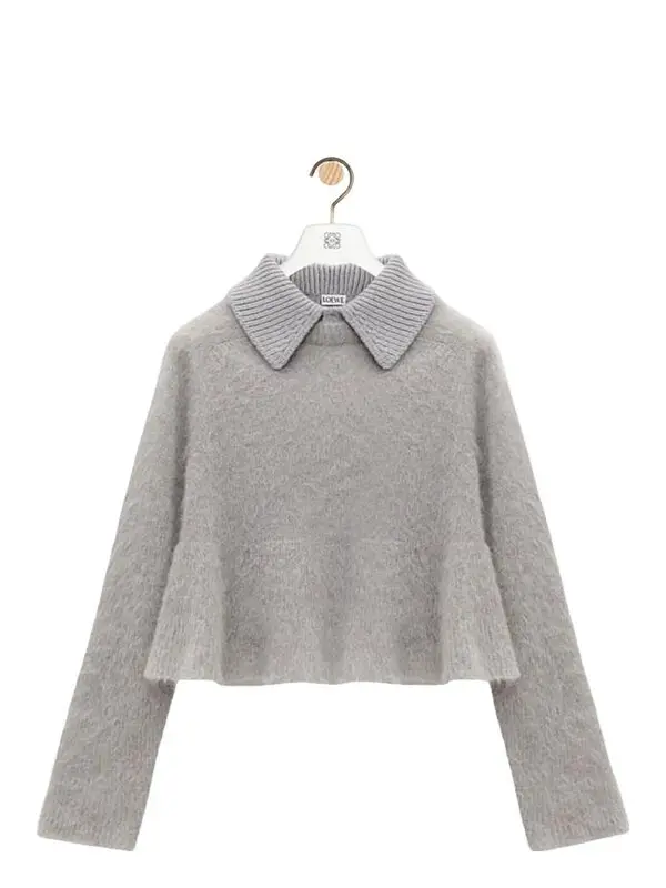Loewe Lapel Long Sleeve Knit Jumper - Grey