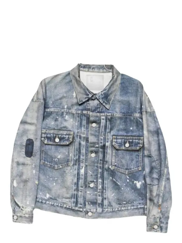 Junya Watanabe Long-sleeved Denim Jacket With Paint Splatter - Indigo Blue