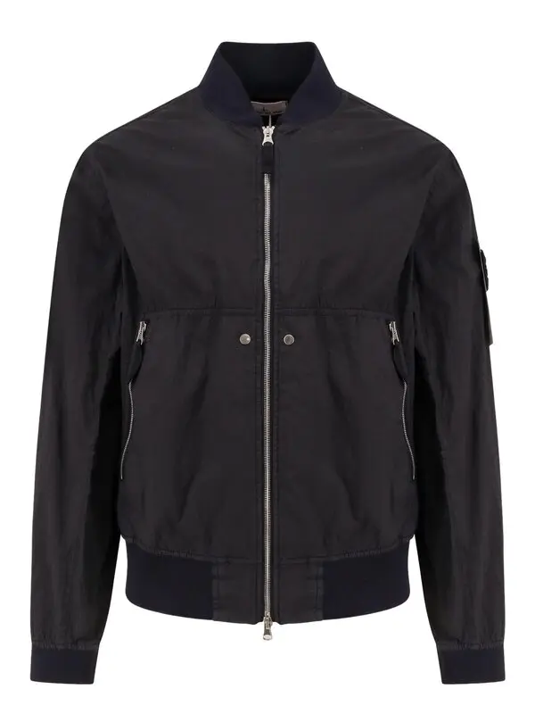 Stone Island Logo Patch Zip Up Bomber Jacket - Blue