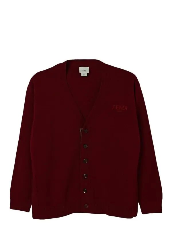 Fendi Logo-embroidered V-neck Cardigan - Dark Red
