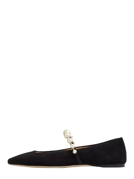 JIMMY CHOO Pearl Embellished Mary Jane Flats - Black