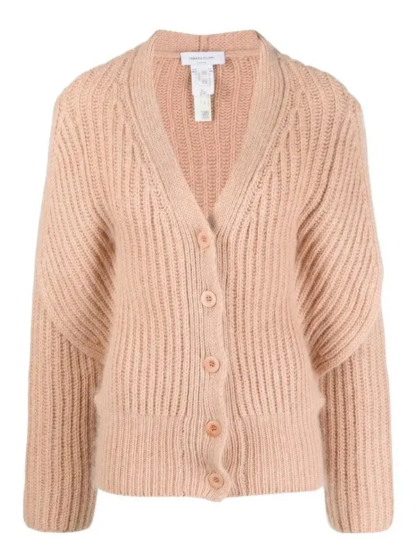Fabiana Filippi Ribbed Knit V-neck Cardigan - Nude