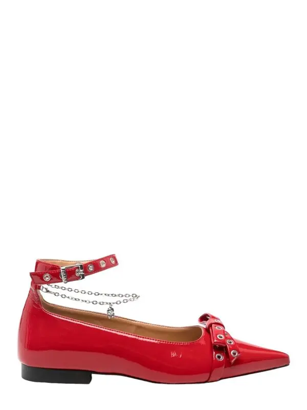 GANNI Bow-detail Ankle Strap Ballet Flats - Red