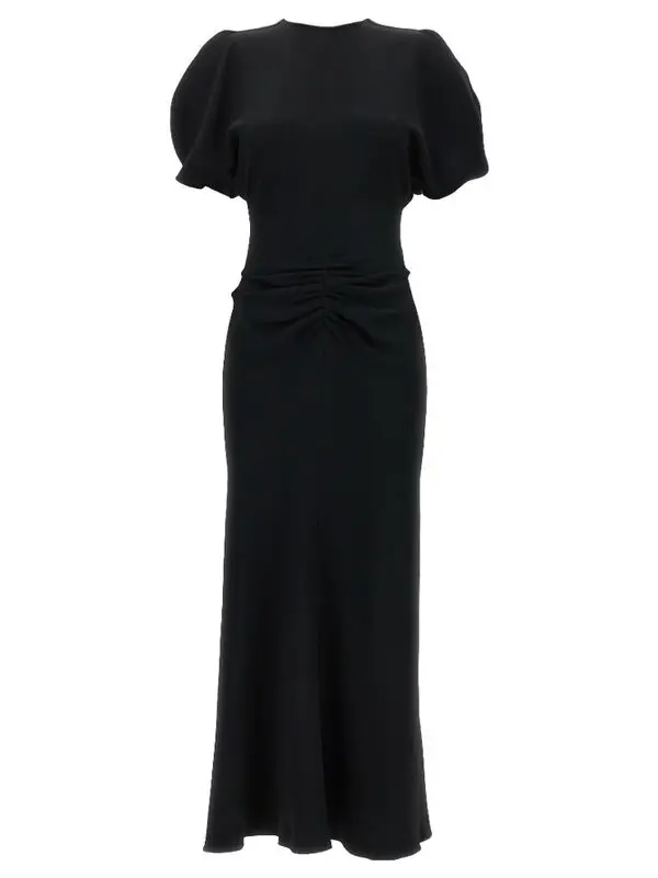 Victoria Beckham Ruched-waist V-back Crepe Midi Dress - Black