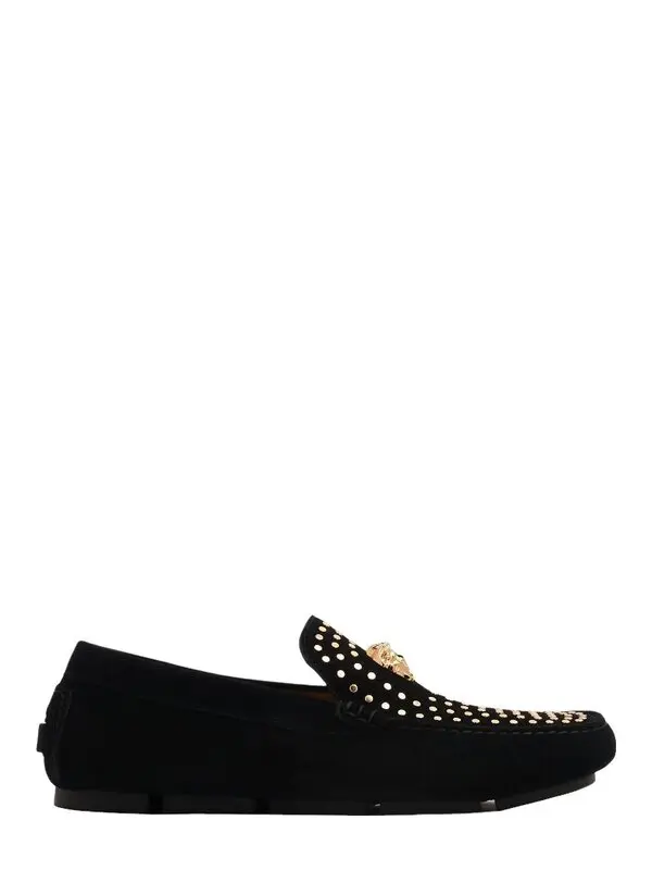 Versace La Medusa Studded Suede Loafers - Black