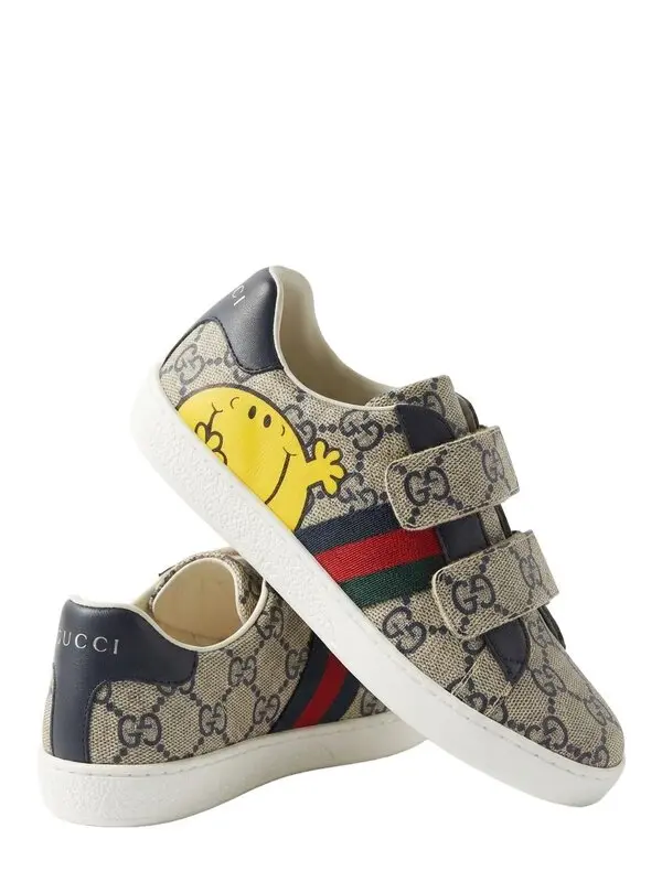 Gucci Ace Logo-pattern Sneakers - Beige And Blue