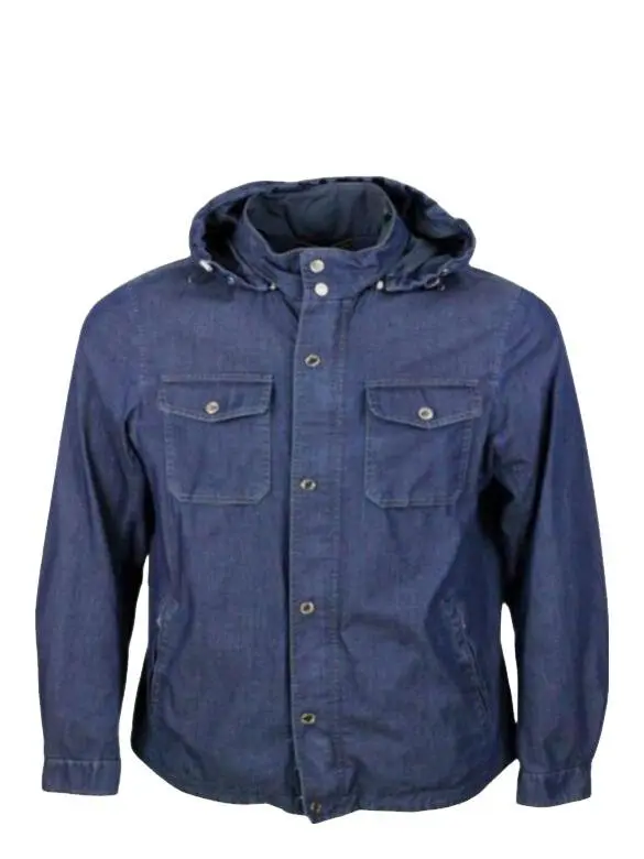 MOORER Long-sleeved Hooded Denim Jacket - Blue