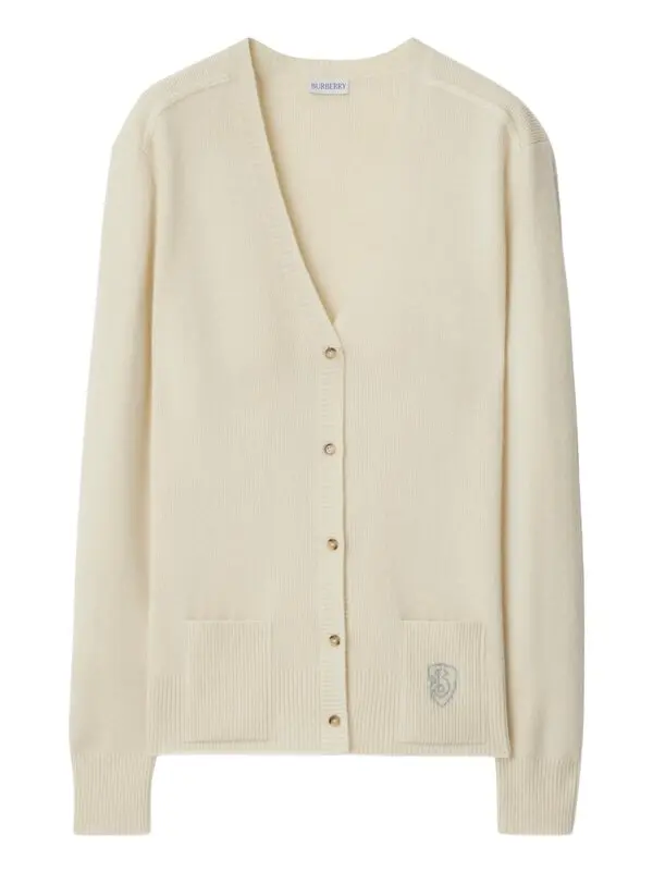 Burberry Cashmere Cardigan With B-shield Detail - Snowflake