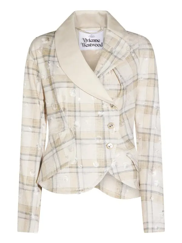VIVIENNE WESTWOOD Checked Peplum Blazer - Beige