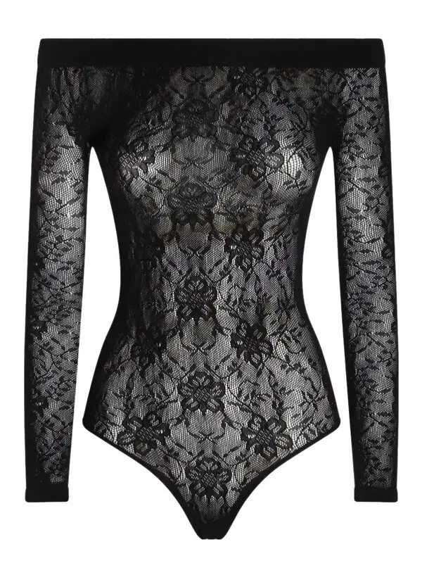 Saint Laurent Lace Detailed Off-shoulder Top - Black