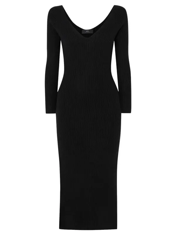 Arch4 Rosa Cashmere Ribbed V-neck Midi Dress - Black