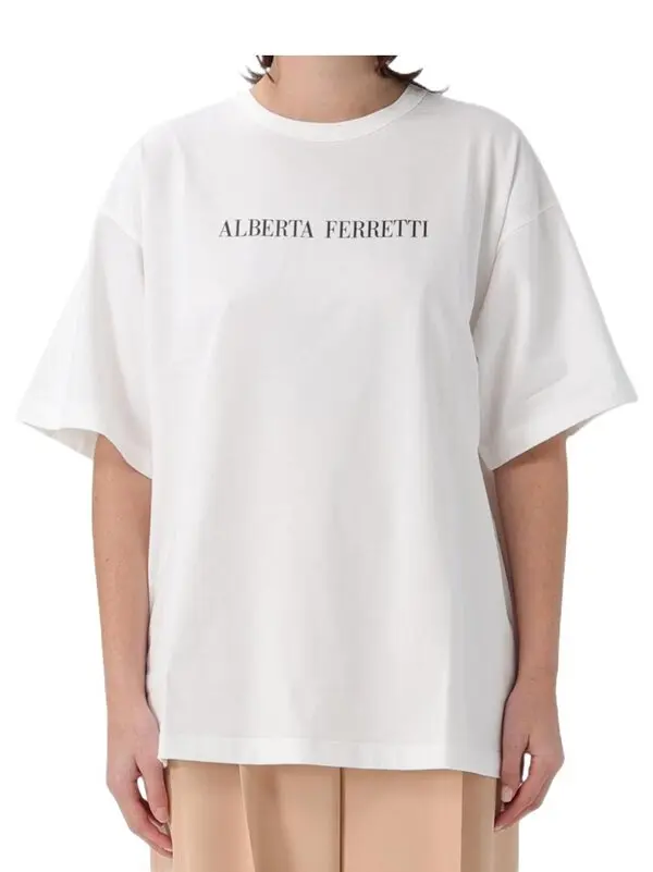 Alberta Ferretti Logo Printed Crewneck T-shirt - White