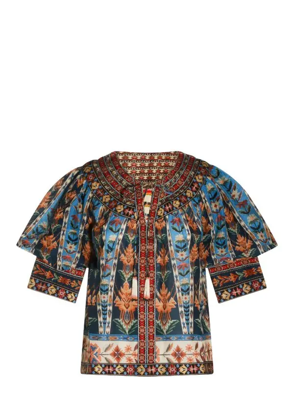 Farm Rio Embroidered Puff Sleeve Top - Multicolor