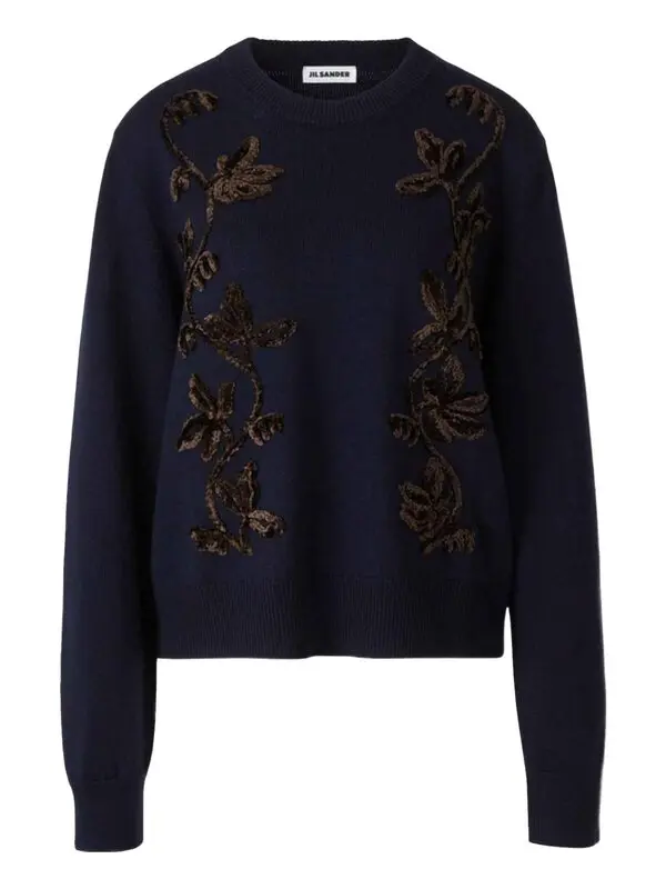 JIL SANDER Embroidered Floral Jumper - Navy Blue/brown