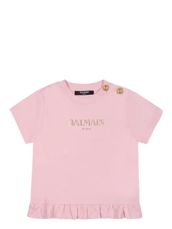 Balmain Round Neck Short Sleeve T-shirt - Pink