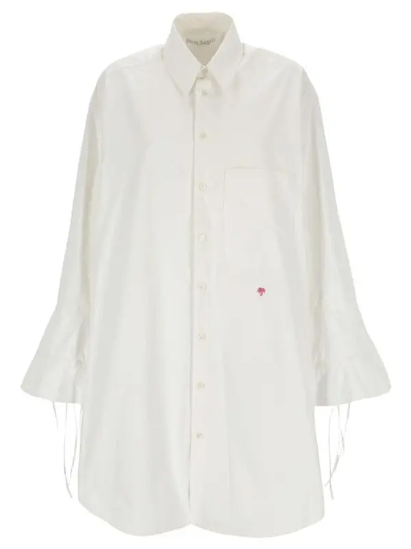 Palm Angels Flared-sleeve Buttoned Shirt Dress - White