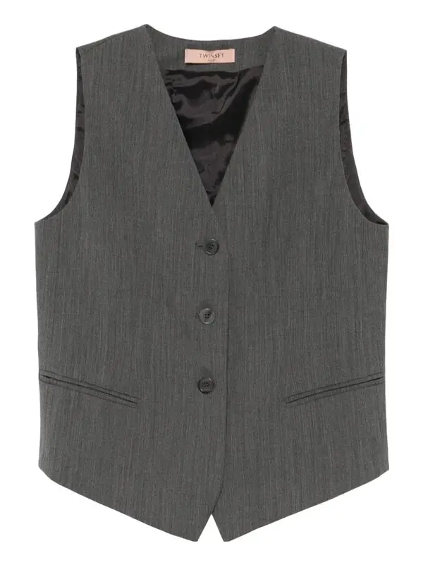 TWINSET Textured Sleeveless V-neck Waistcoat - Black