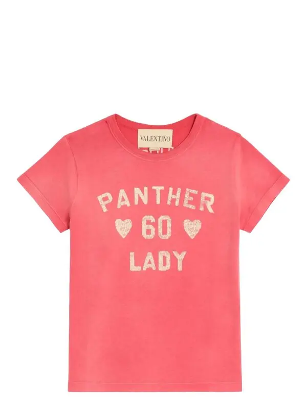 Valentino Garavani Crewneck T-shirt With Panther Lady Print - Red/beige