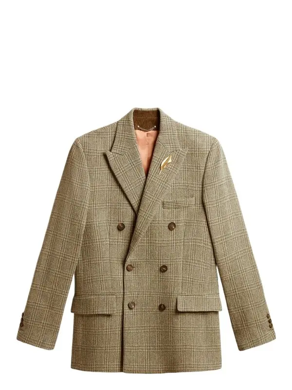 GOLDEN GOOSE Double-breasted Blazer In Shetland Wool - Sage