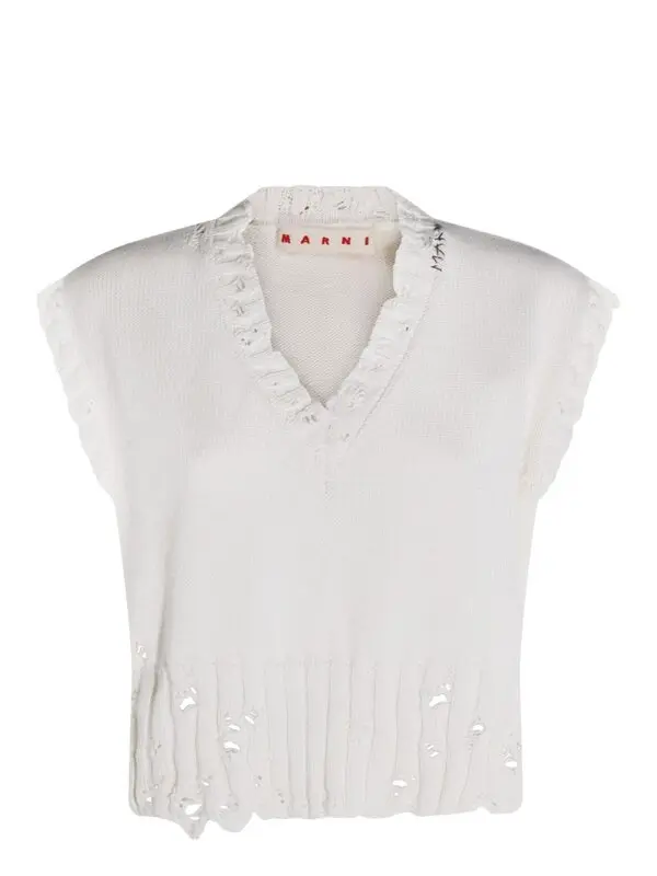 Marni Distressed-effect V-neck Knitted Vest - White