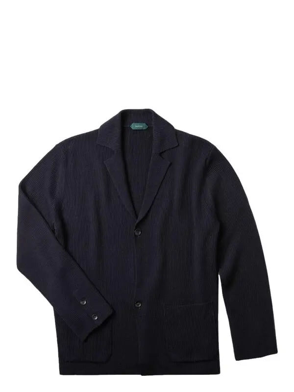 ZANONE Ribbed V-neck Knit Jacket - Black