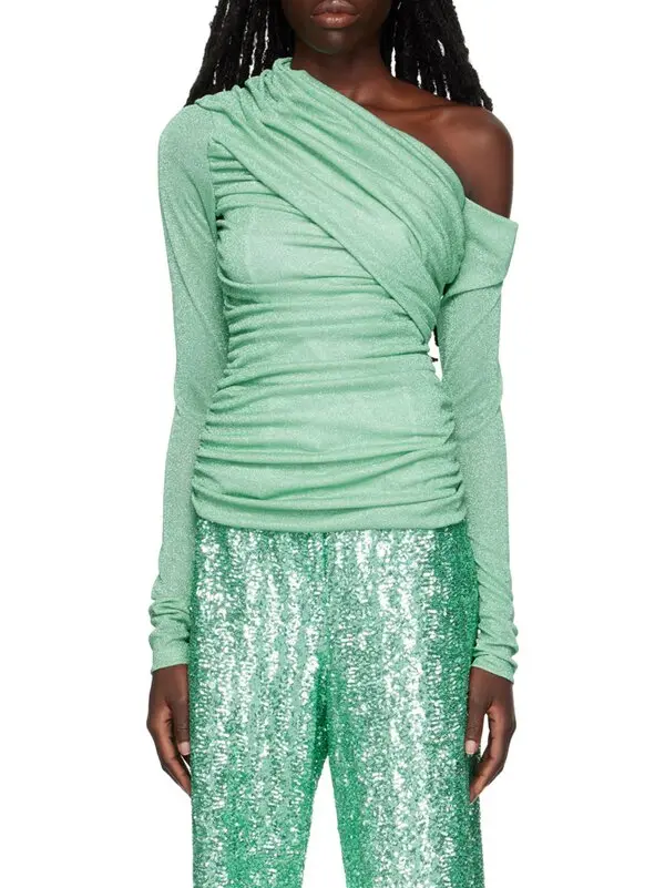 MSGM One-shoulder Draped Top - Green