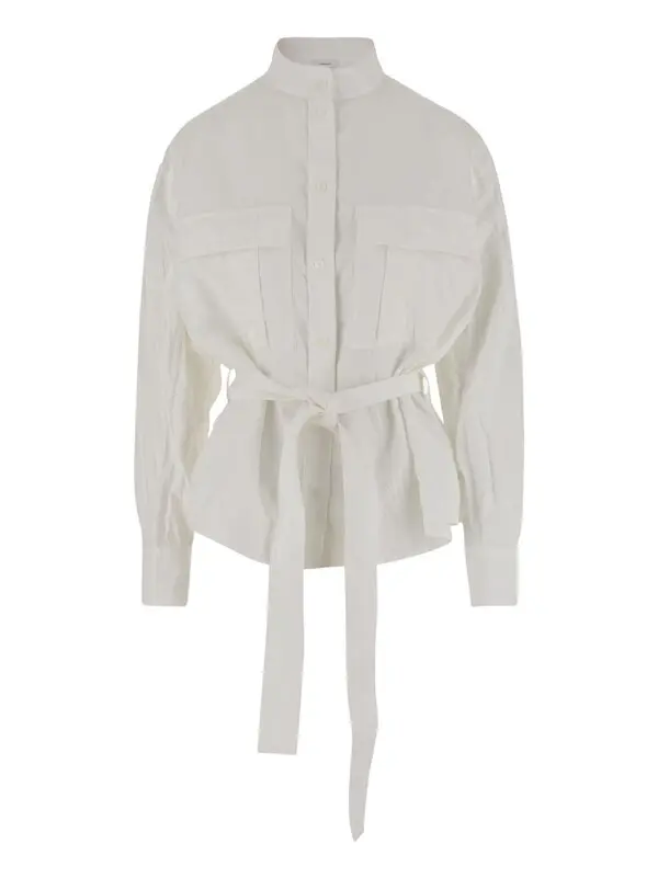 FERRAGAMO Belted High Neck Shirt - White