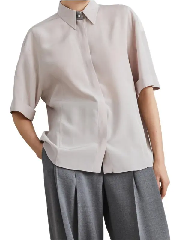 Brunello Cucinelli Monili Bead-embellished Silk Shirt - Light Pink