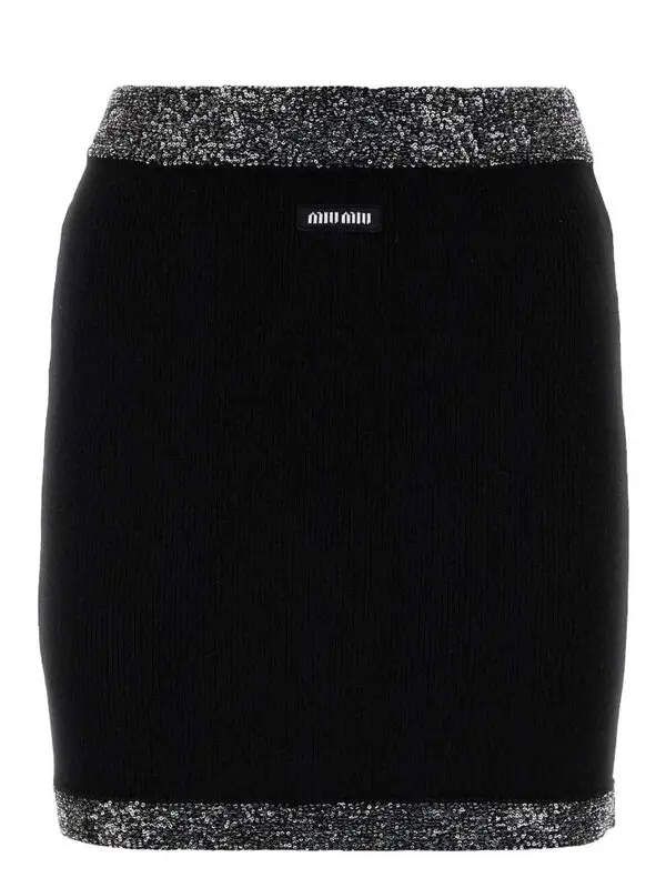 Miu Miu Embellished Ribbed Mini Skirt - Black
