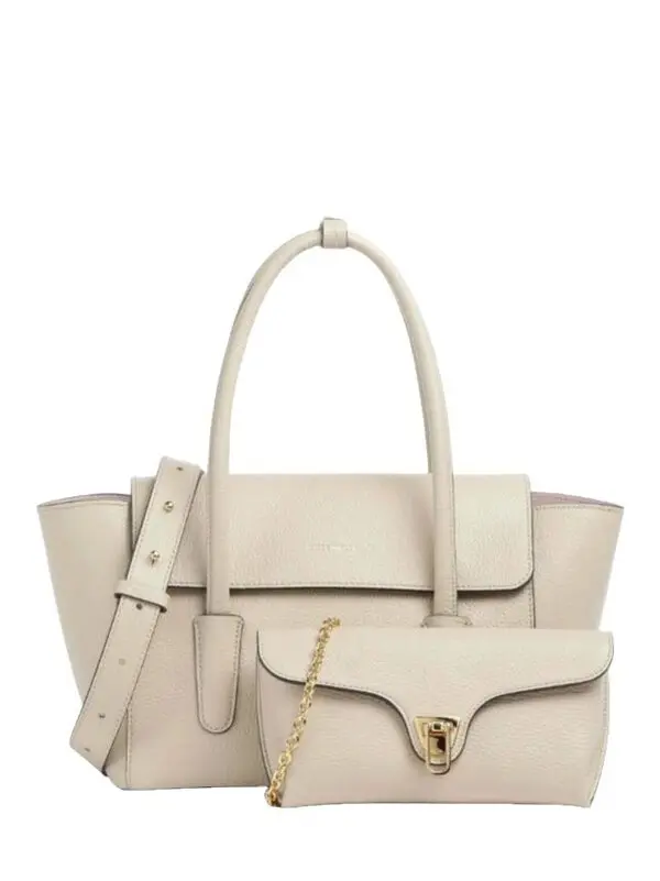 COCCINELLE Double Beat Foldover Top Tote Bag - Nude