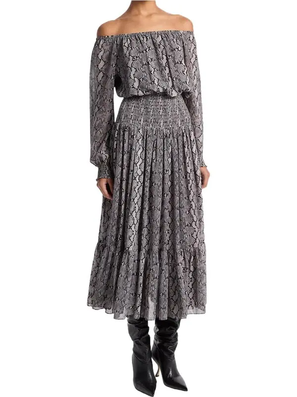 Michael Kors Boatneck Smocked Maxi Dress - Black