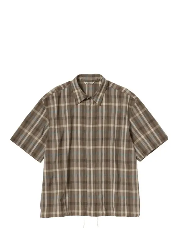 Auralee Super Fine Tropical Wool Check Half-sleeved Shirt - Brown Check Pattern
