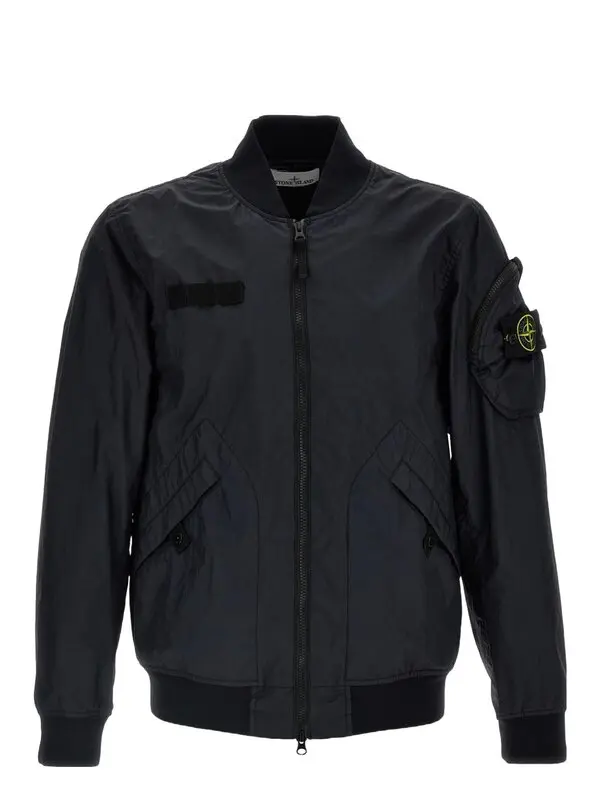 Stone Island Logo Patch Zip-up Bomber Jacket - Blue