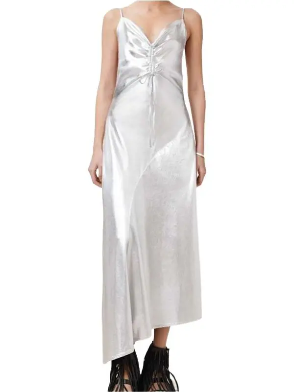 ALLSAINTS Alexia Strappy Asymmetric Dress - Metallic Silver