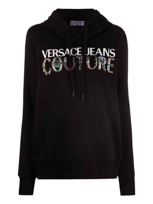 Versace Logo Print Hoodie - Black
