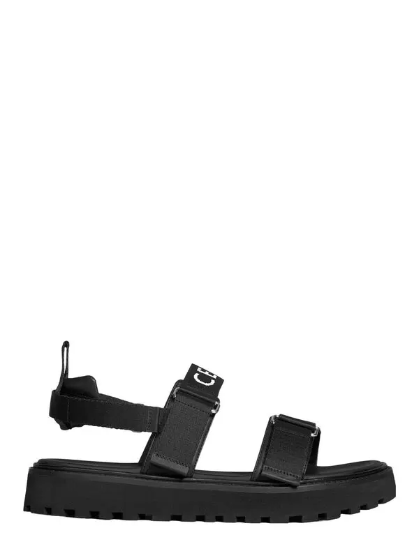 Celine Billie Strappy Sandal In Jacquard And Calfskin - Black