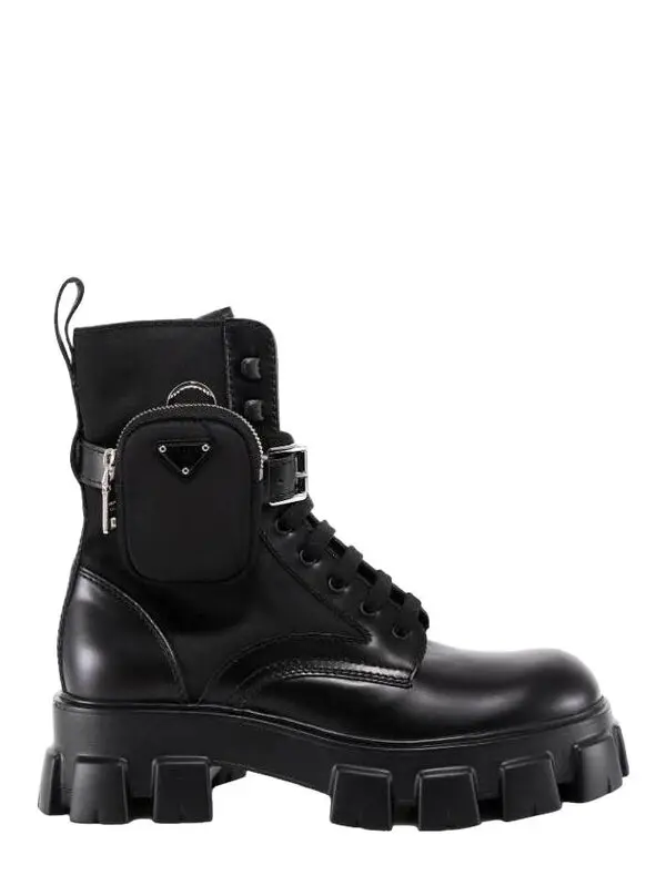Prada Ankle Wrap Combat Boots - Black