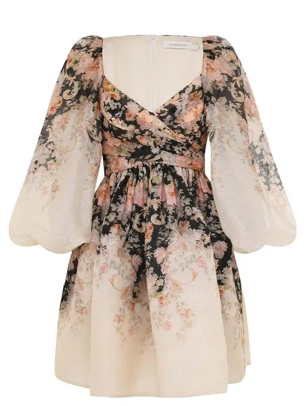 Zimmermann Illustration Draped Mini Dress - Tea Rococo Floral