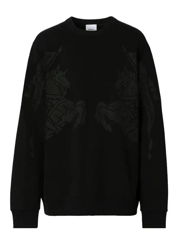 Burberry Round Collar Long Sleeve Sweater With Front Pattern - Black