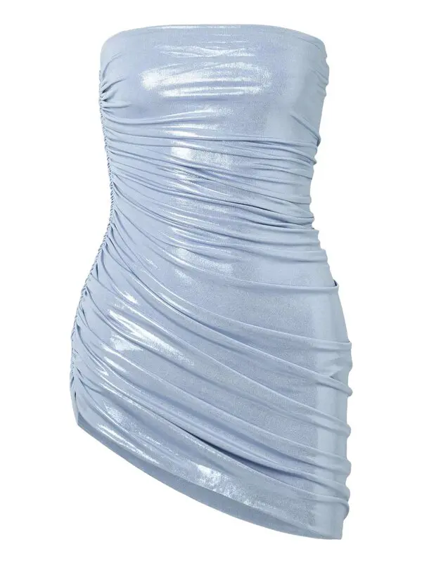 Norma Kamali Strapless Asymmetrical Ruched Mini Dress - Blue